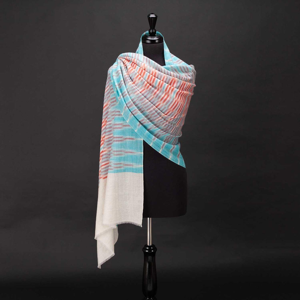 Hand-Woven Cashmere Pashmina | Aqua & Red | Wool Company